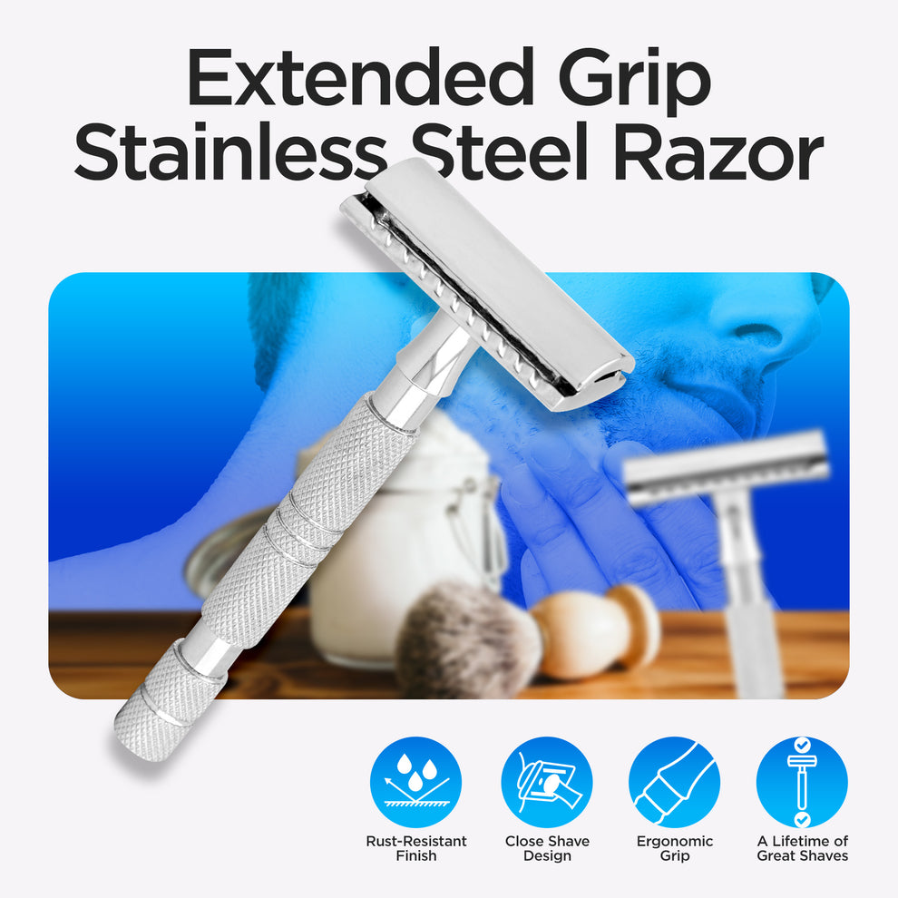 Textured Grip Double Edge Razor with Non-Slip Chrome Finish – BrushnBlade