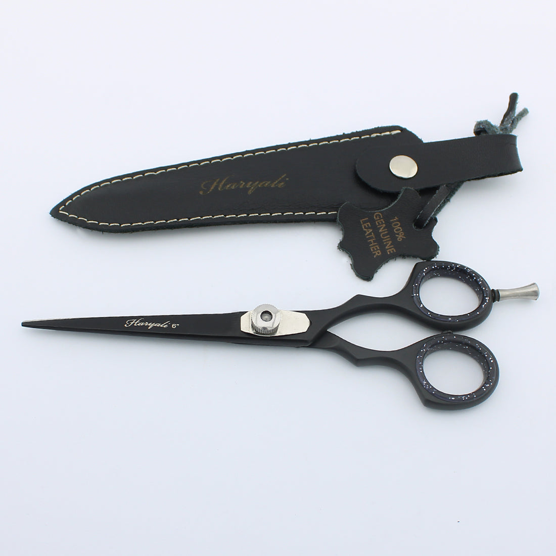 6” Black Professional Barber Scissors with Leather Pouch – BrushnBlade